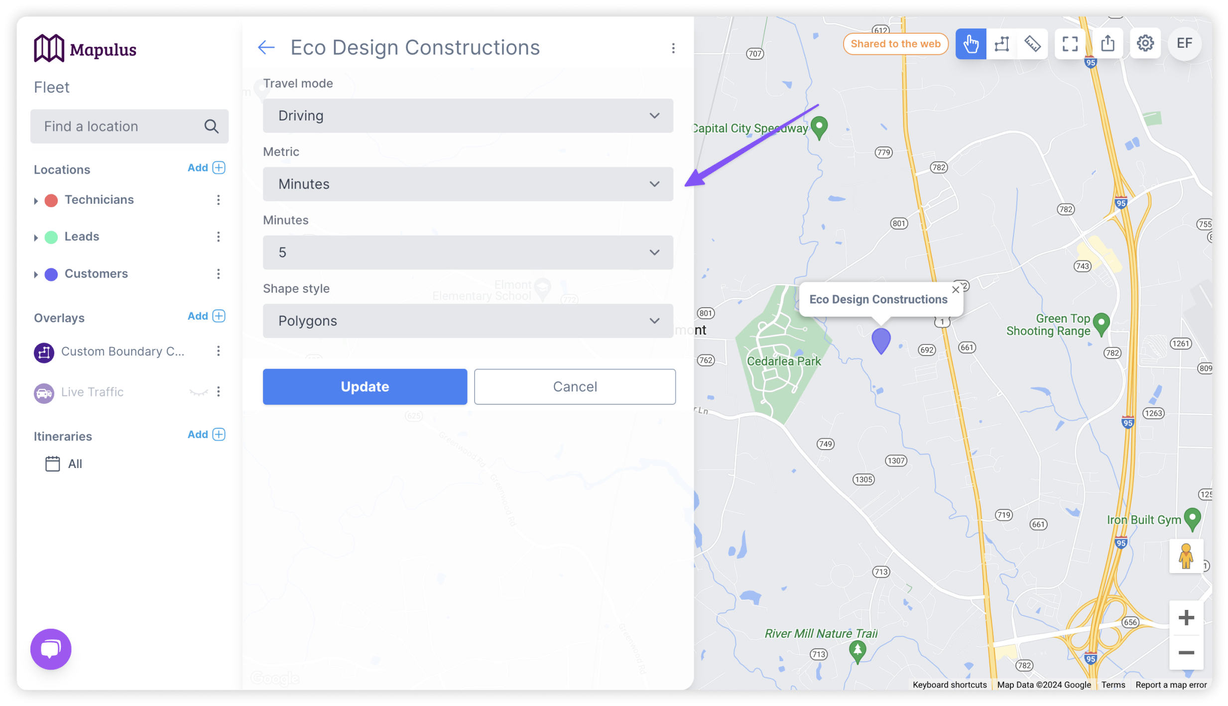 Mapulus – Support: How to see how far you can travel with travel ranges(isochrone) on a Mapulus map.